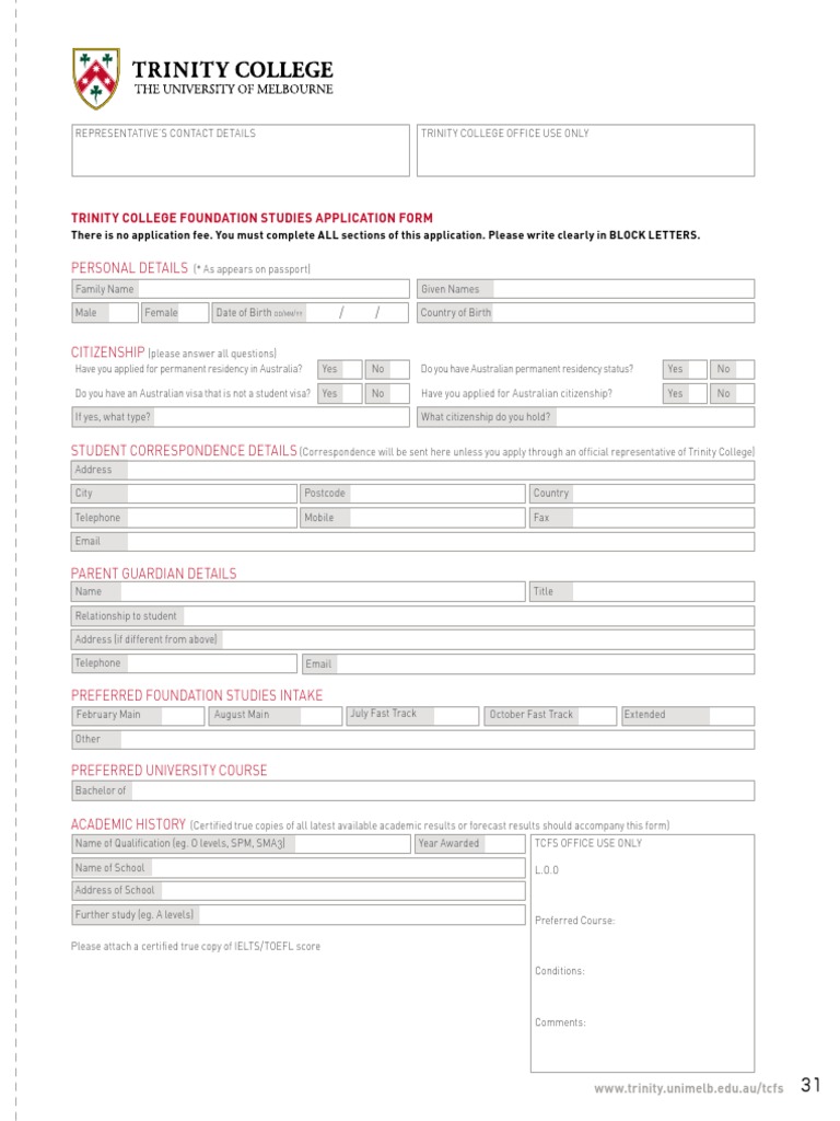 Trinity College Application Form Guide | PDF | Wellness