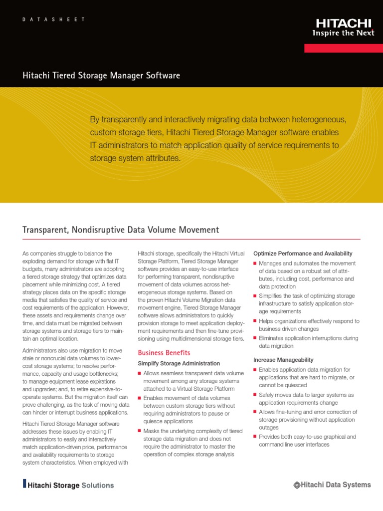 Hitachi Tiered Storage Manager Software Datasheet | PDF | Computer Data Storage | Software