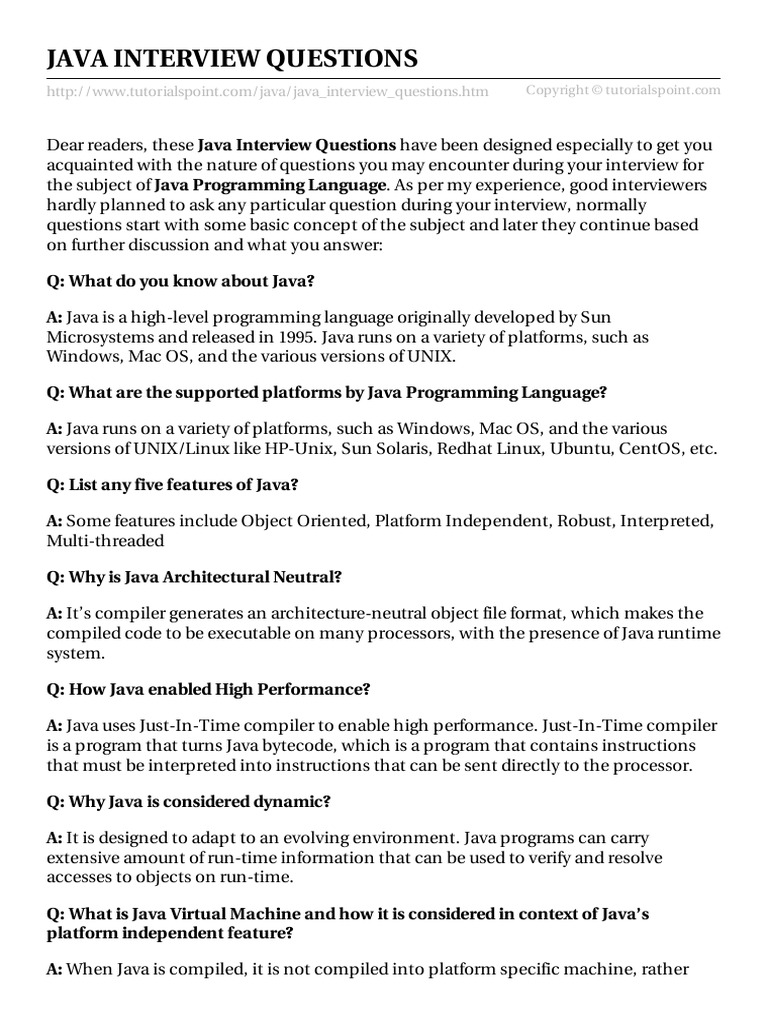 Java Interview Questions Pdf Class Computer Programming Method
