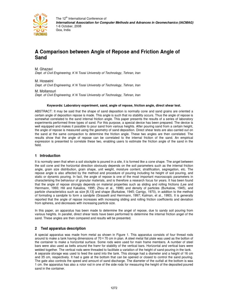 Angle Of Repose And Angle Of Friction Pdf Powder Substance Sand