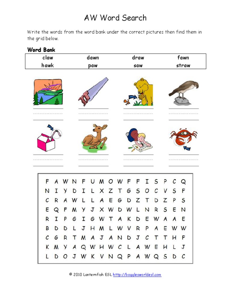 AW Word Search Activity for Kids | PDF