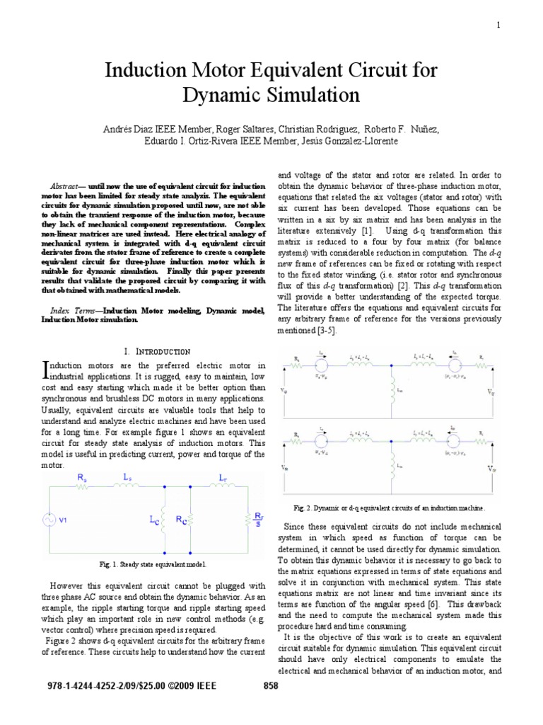 Induction Motor Equivalent Circuit For Dynamic Simulation | PDF ...
