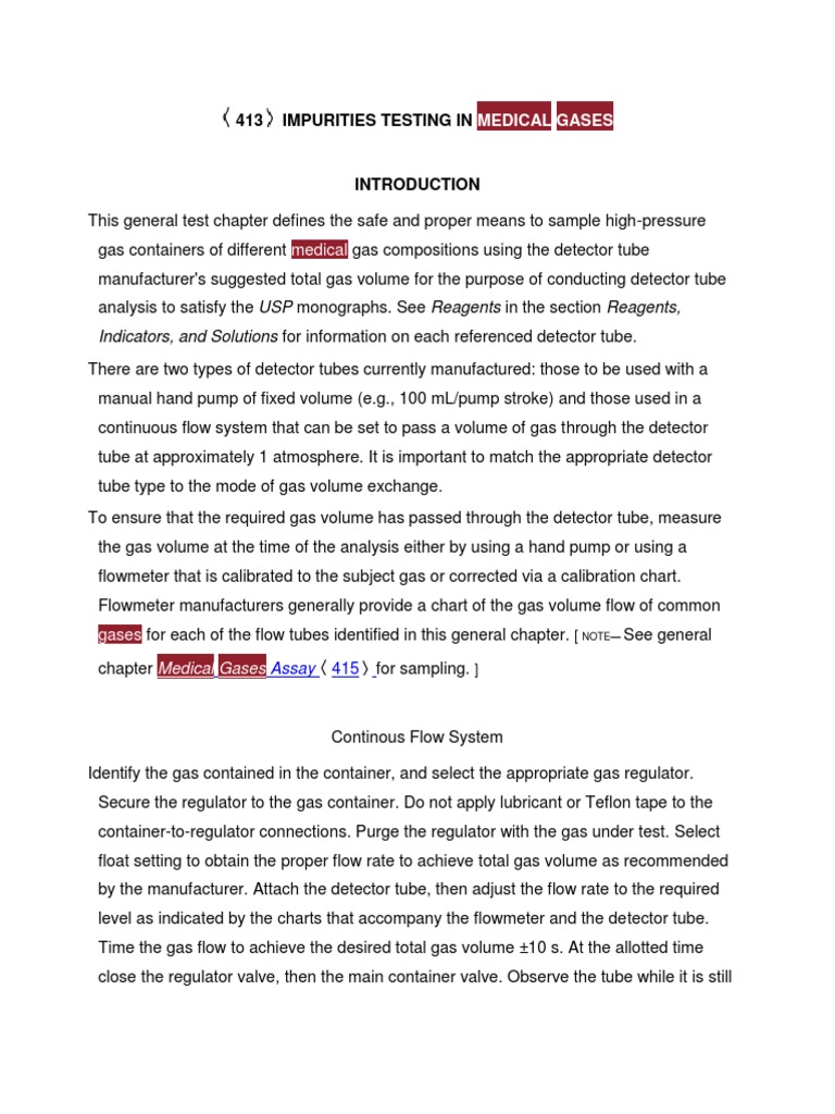 413 Impurities Testing in Medical | PDF | Gases | Flow Measurement