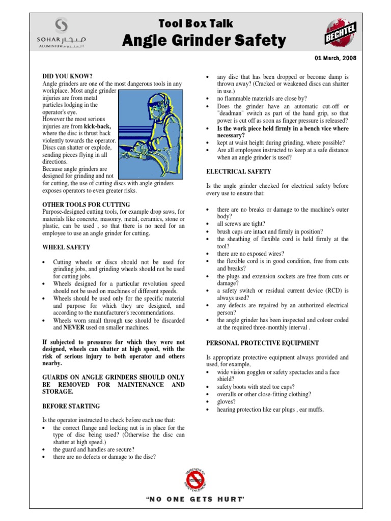 11B. Angle Grinder Safety | PDF | Mill (Grinding) | Electrical Connector