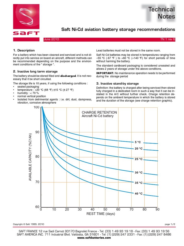 4echnical .Otes: Saft Ni-Cd Aviation Battery Storage Recommendations ...