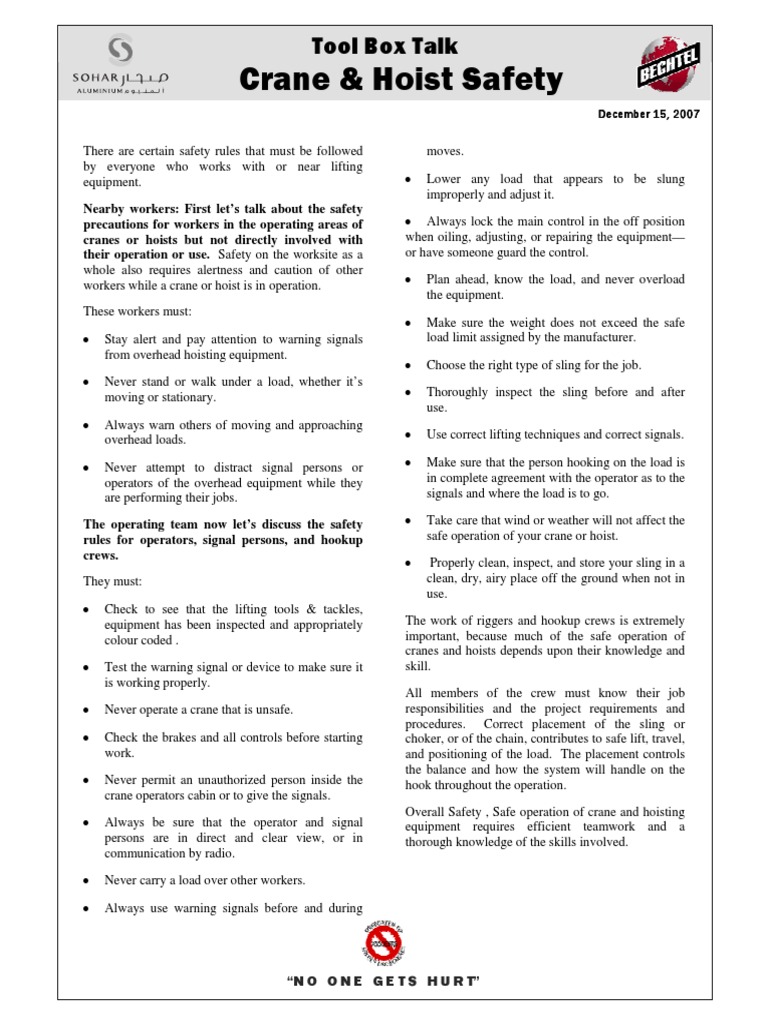 7A. Crane & Hoist Safety | PDF | Crane (Machine) | Elevator