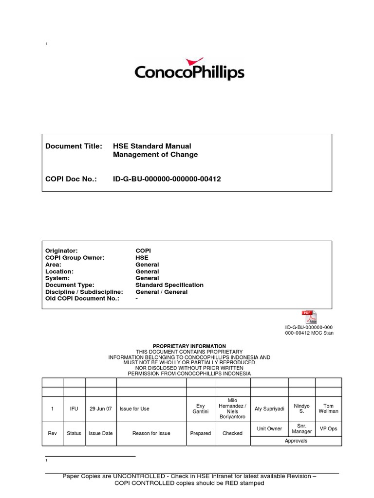 Document Title: HSE Standard Manual Management of Change | PDF | Risk ...