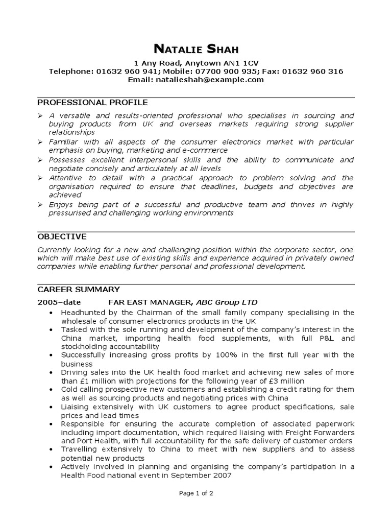 CV Example 6 | PDF | Market (Economics) | Business Economics