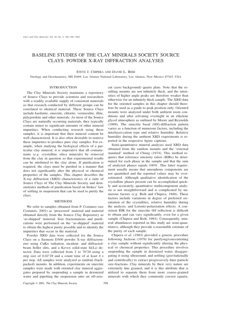 Baseline Studies of The Clay Minerals Society Source Clays: Powder X ...