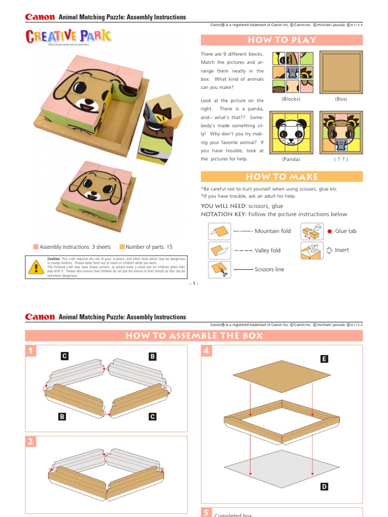 Animal Matching Puzzle Assembly Guide | PDF