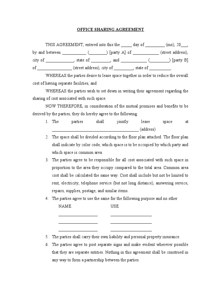 Office Sharing Agreement | PDF