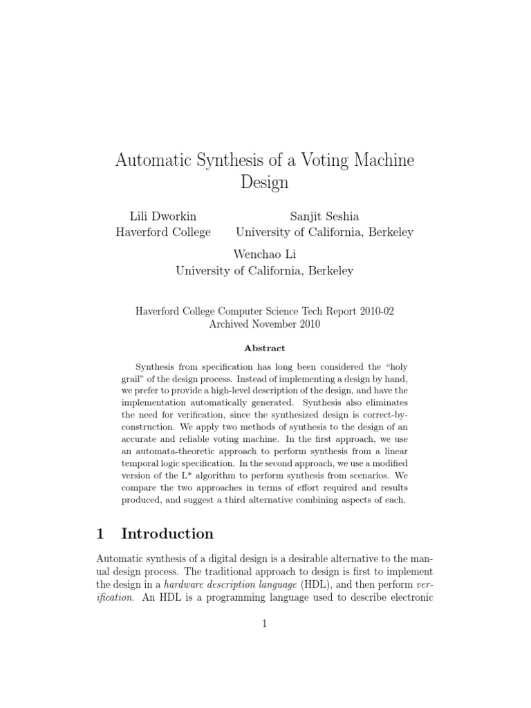 Synthesis of Voting Machine Design | PDF | Hardware Description ...
