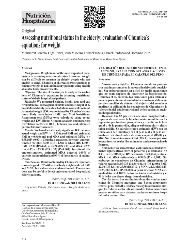 Weight Chumlea | PDF | Body Mass Index | Obesity