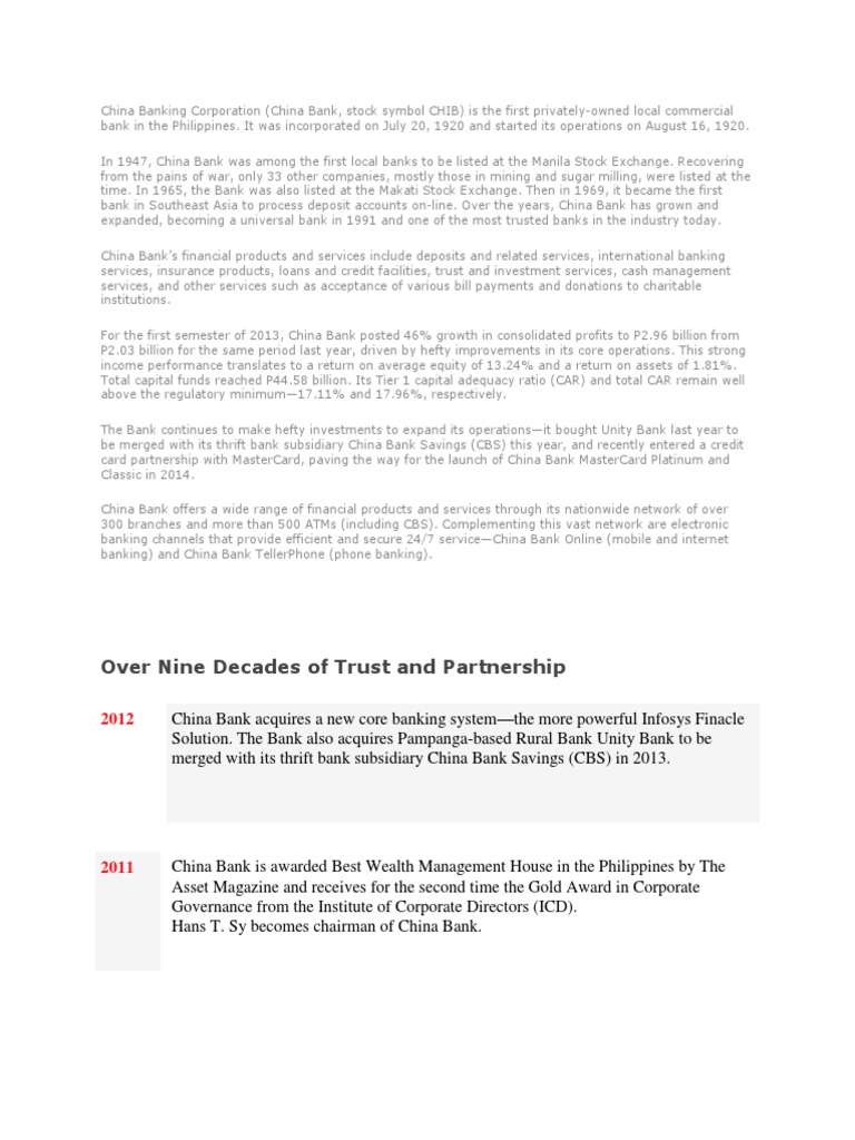China Banking Corporation Overview | PDF | Economic Institutions | Banks