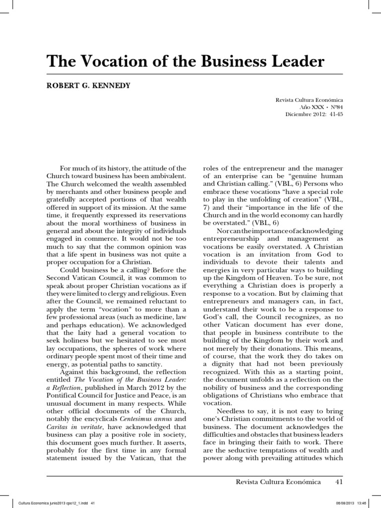 The Vocation of the Business Leader: An Official Vatican Document ...
