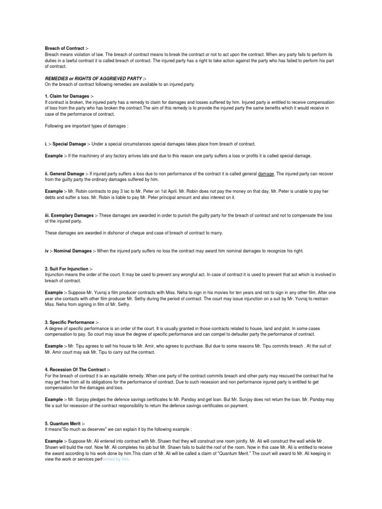 Remedies or Rights of Aggrieved Party:-: Ormed by Him | Download Free ...