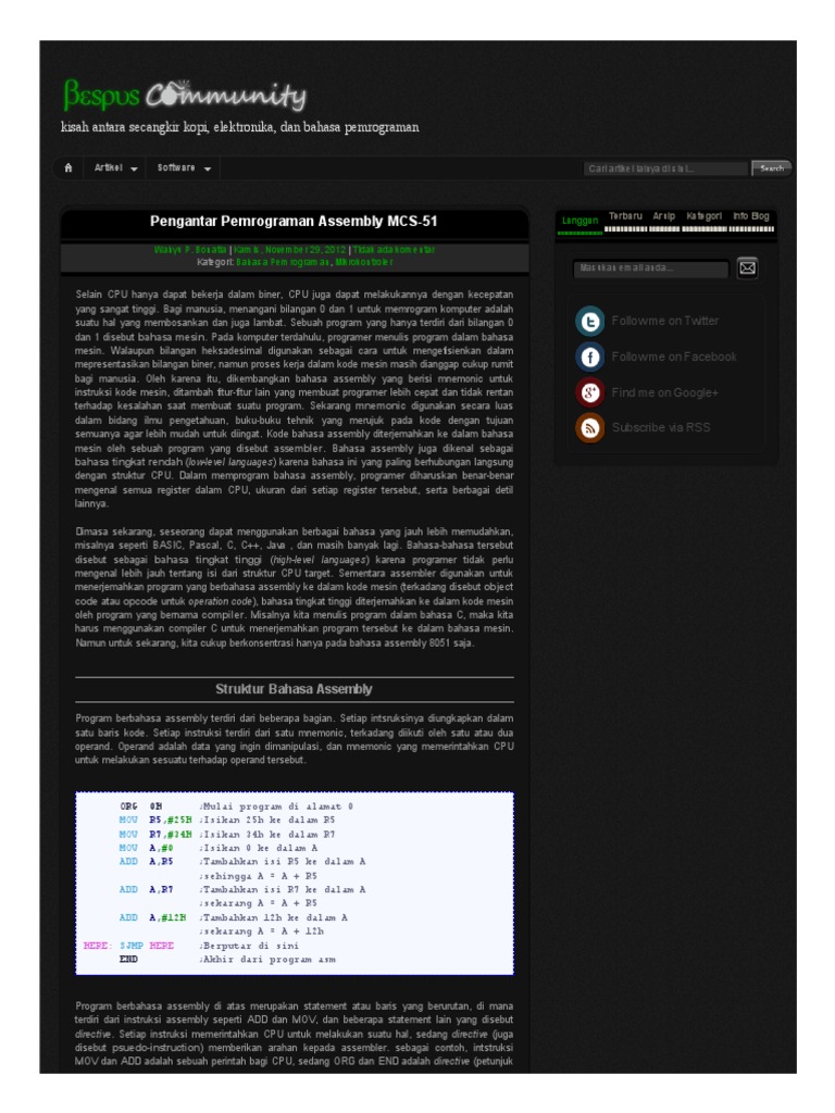 Pengantar Pemrograman Assembly MCS-51 - Bespus Community | PDF