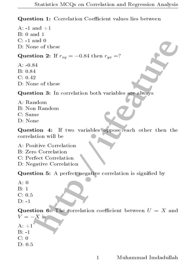 MCQs On Correlation and Regression Analysis 2 | PDF