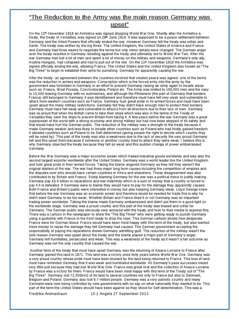 The Reduction To The Army Was The Main Reason Germany Was Upset 2 | PDF ...