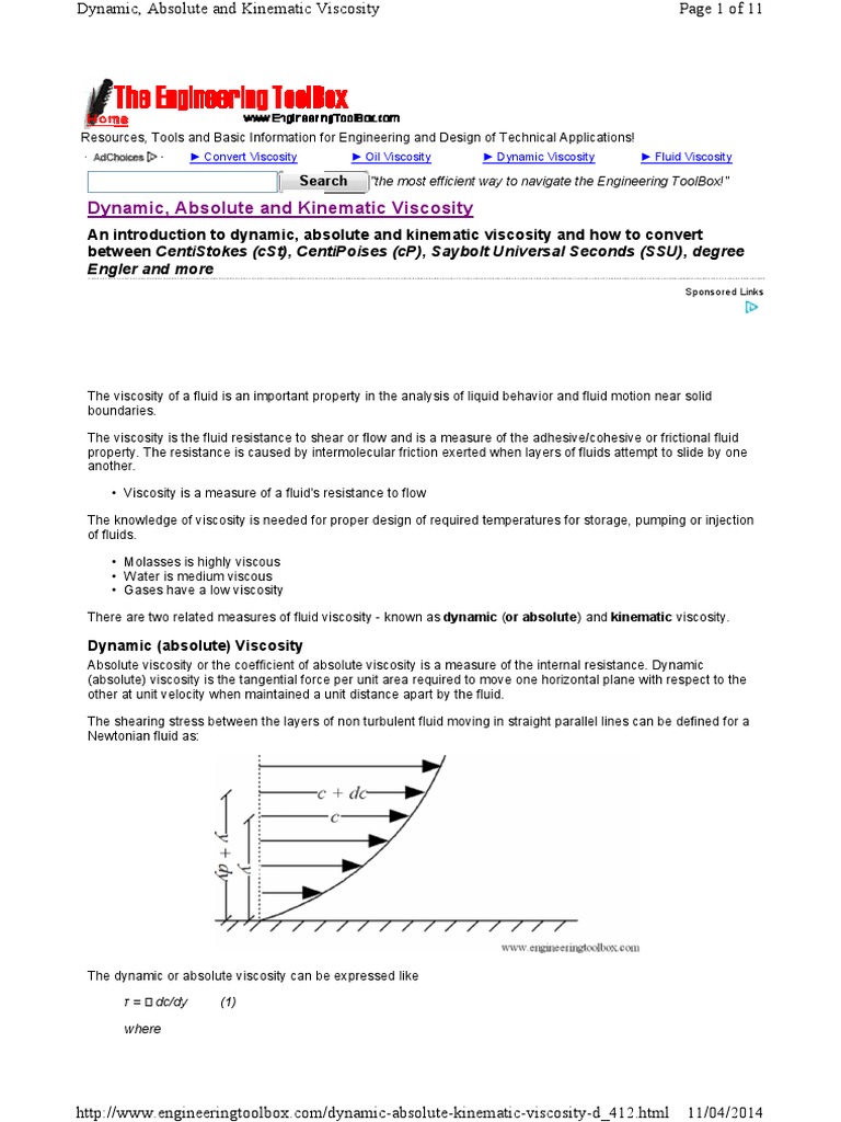 Dynamic Absolute Kinematic ViSCOSITY | Viscosity | Liquids