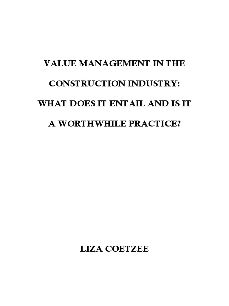Value Management in Construction Industry - Liza Coetzee - 2009 | PDF ...
