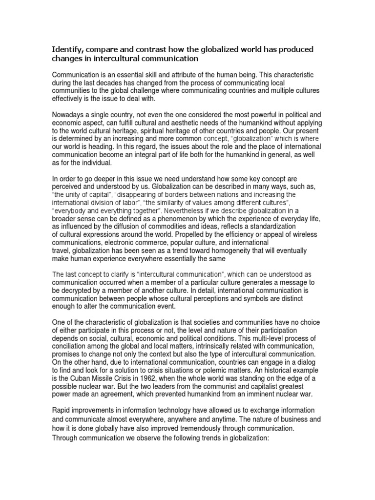 Identify, Compare and Contrast How The Globalized World Has Produced ...