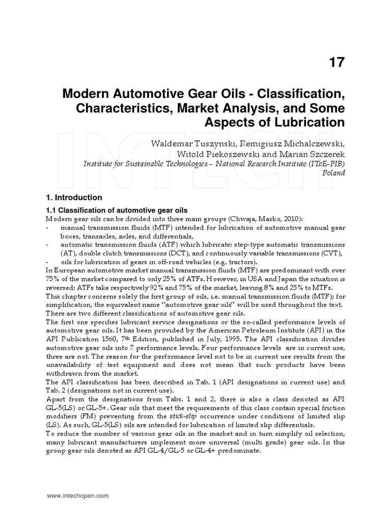Automotive Gear Oils: Classification & Market Analysis | PDF | Motor ...