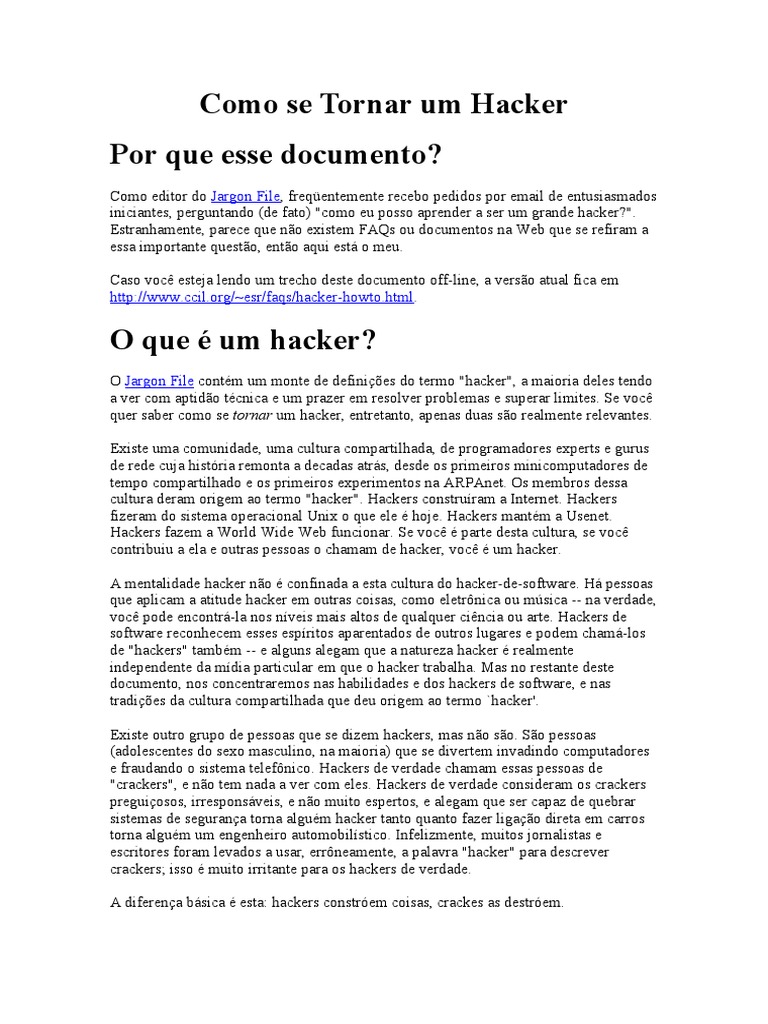 Como Se Tornar Um Hacker | PDF | Cultura hacker | Hacker de segurança ...