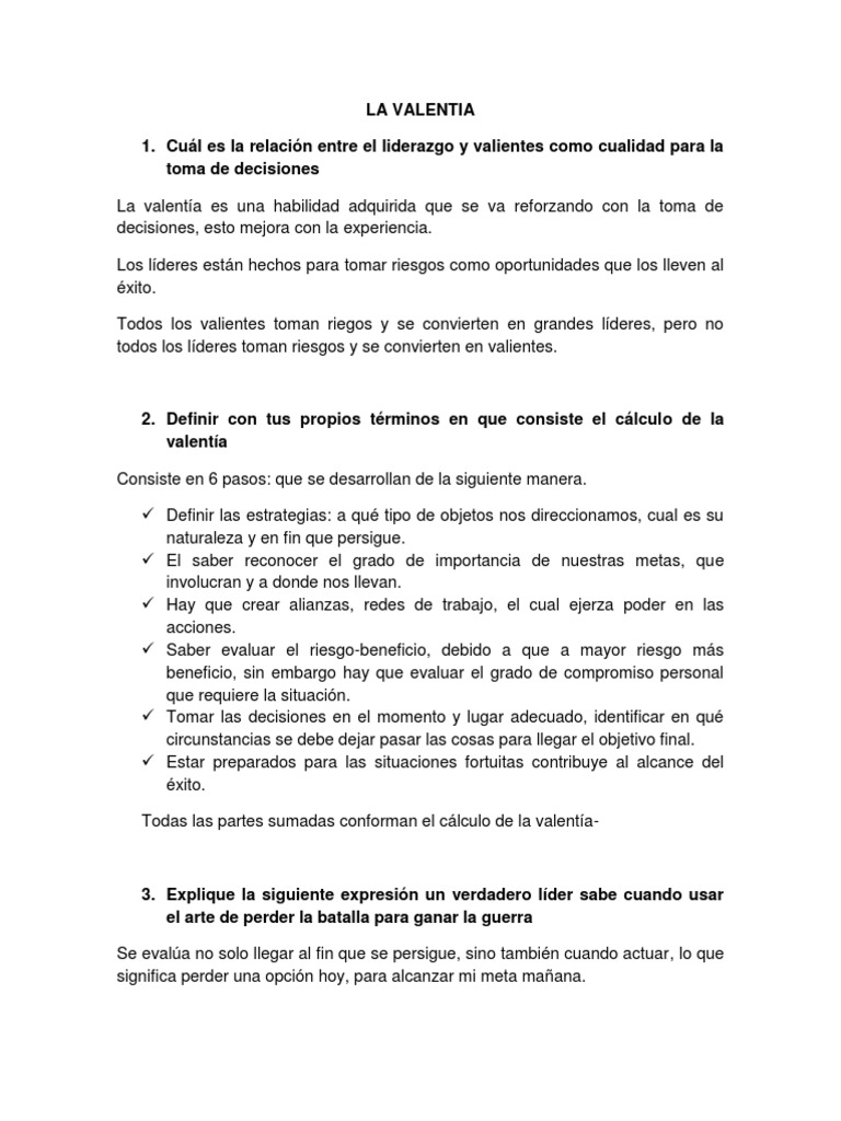 La Valentia | PDF | Crecimiento personal y profesional | Relaciones ...