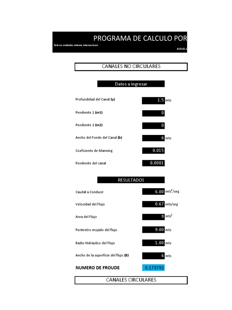 Calculo de Canales - Ecuacion de Chezy - Manning | PDF | Descarga ...