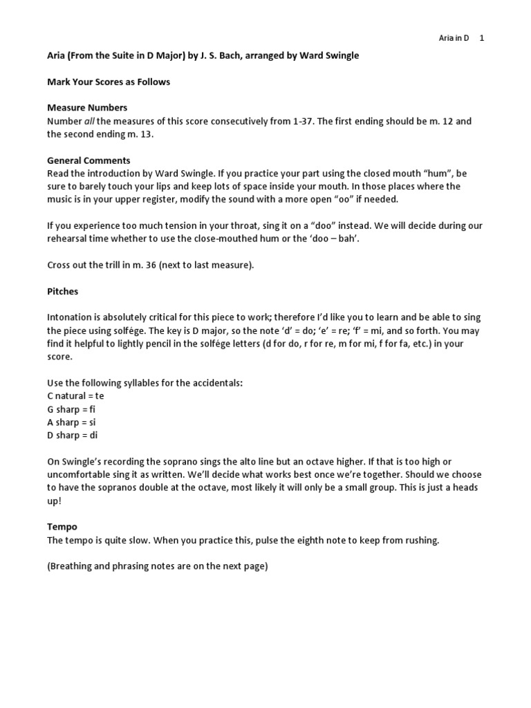 Aria (From The Suite in D Major) by J. S. Bach, Arranged by Ward ...