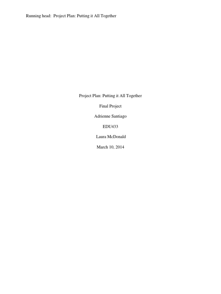 Project Plan Putting It All Together Final Project | PDF ...