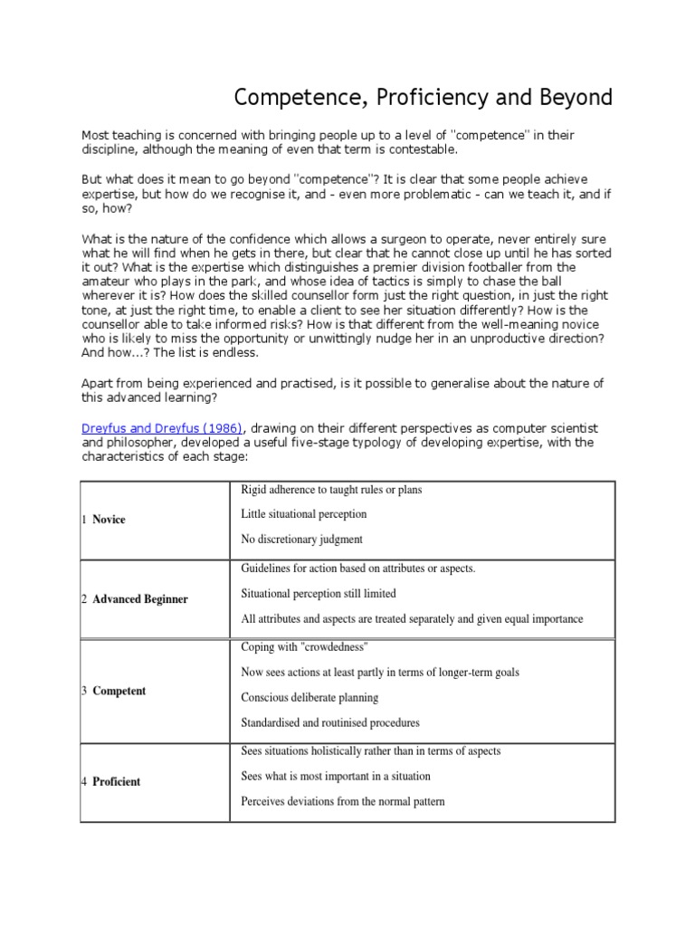 Competence, Proficiency and Beyond | PDF | Expert | Competence (Human ...
