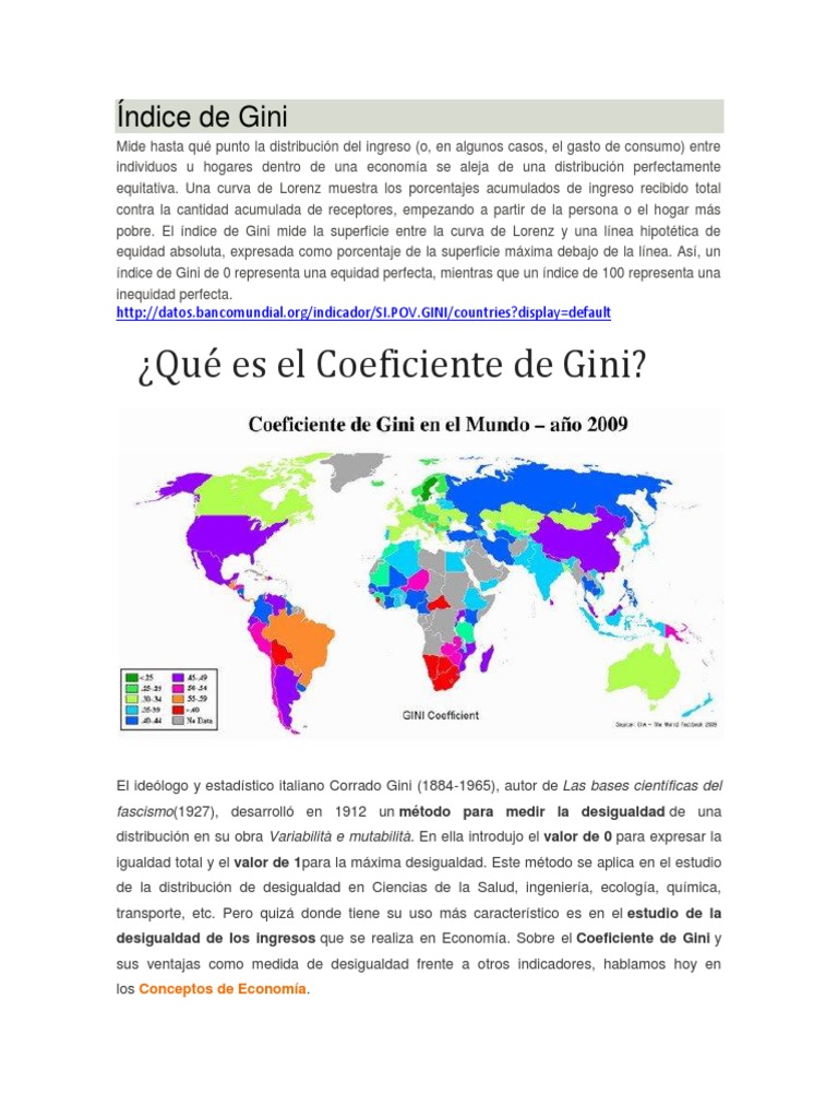 Índice de Gini: Medida de Desigualdad Económica | PDF | Coeficiente ...