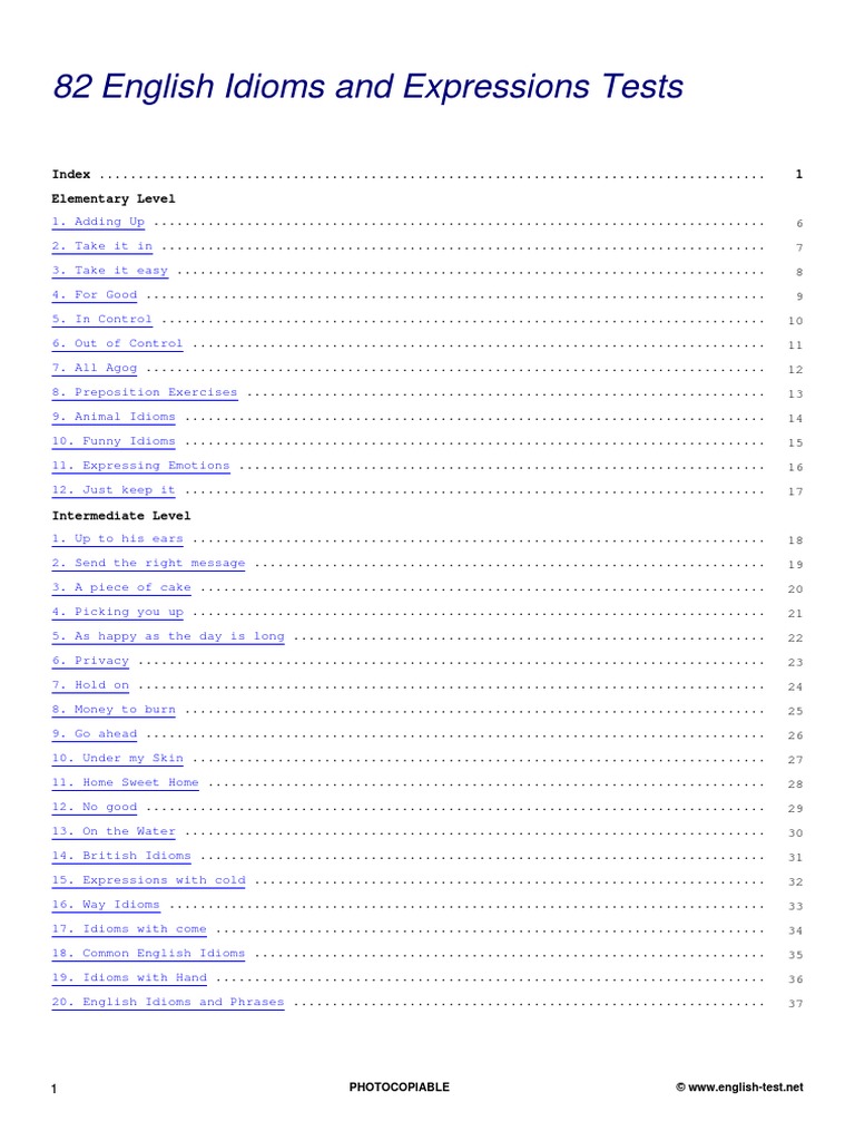 English Idioms and Expressions (Tests) (With Answers) (170 P) PDF | PDF