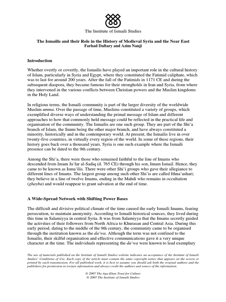 The Ismailis and Their Role in The History of Medieval Syria and The ...