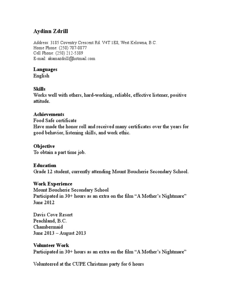 WordPad Resume of Aydinn Zdrill | PDF