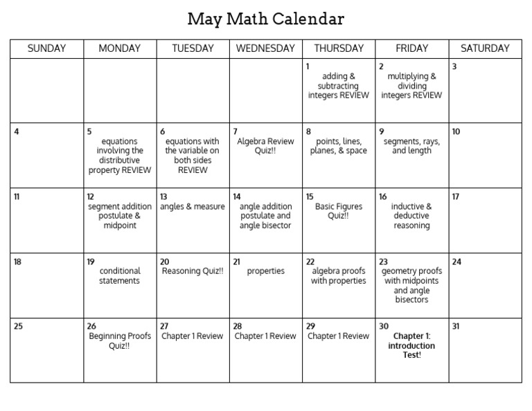 Math Study Calendar | PDF