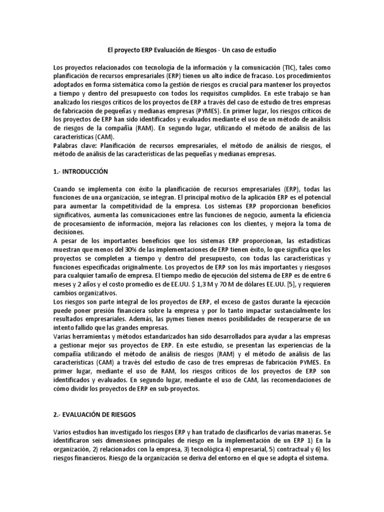 The ERP Project Risk Assessment | PDF | Planificación de recursos ...