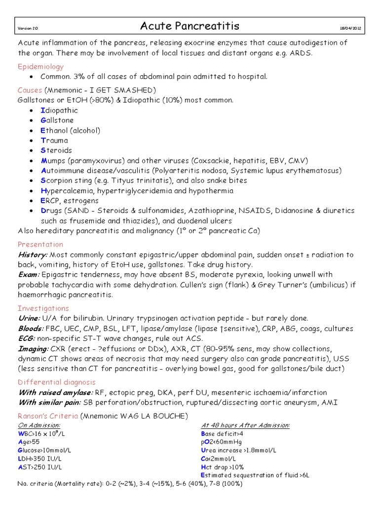 Acute Pancreatitis: Causes, Presentation, Investigations, Complications ...