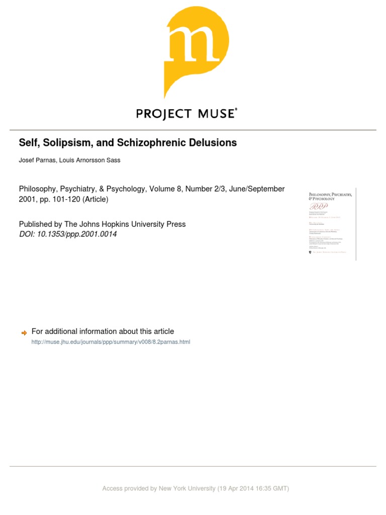 Self, Solipsism, and Schizophrenic Delusions | PDF | Schizophrenia ...