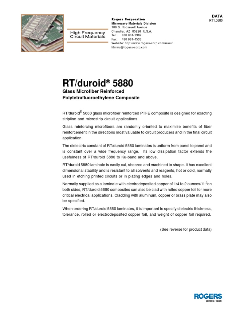 RT-Duroid 5880 Properties | PDF | Composite Material | Printed Circuit ...