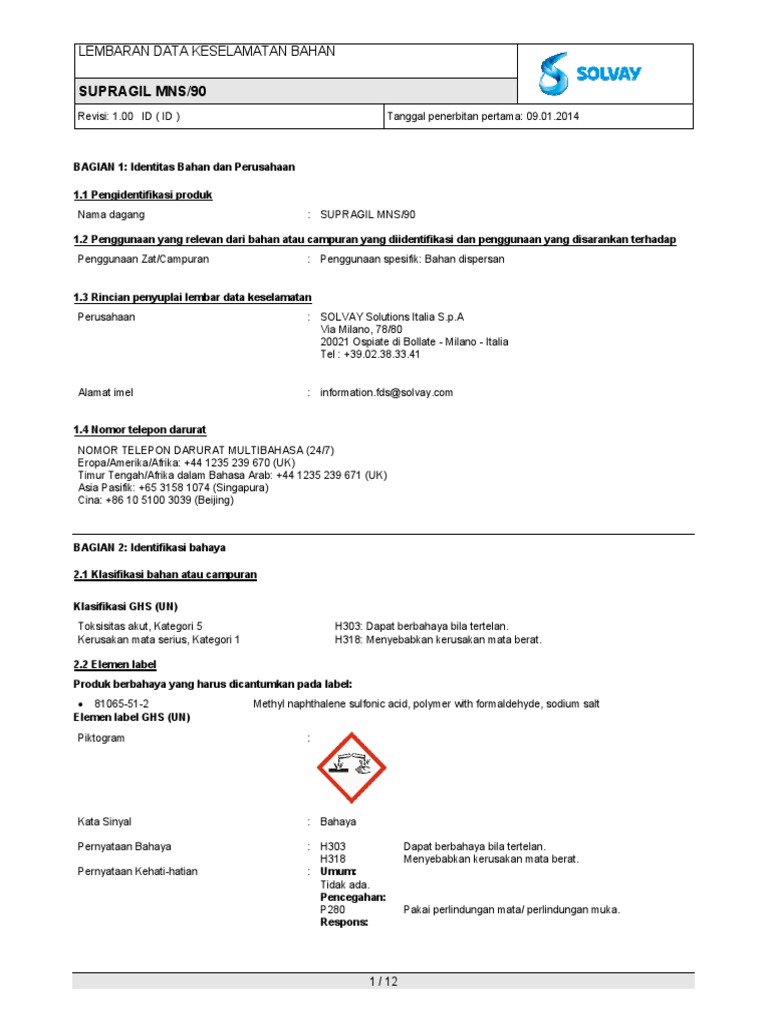 Rhodia Sds Supragil Mns 90 Id Id | PDF