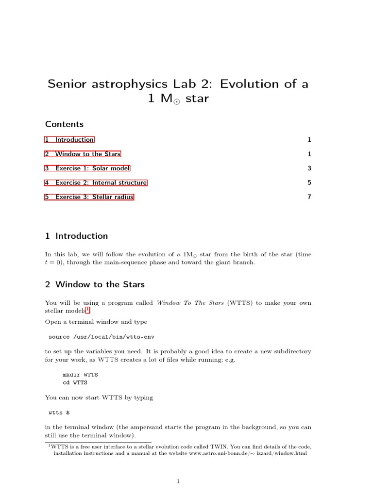 Senior Astrophysics Lab 2: Evolution of A 1 M Star | PDF | Stars | Sun