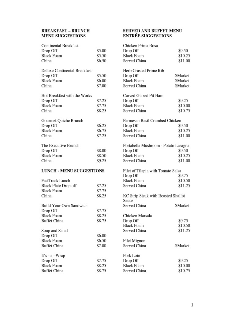 Catering Menu Options and Pricing | PDF