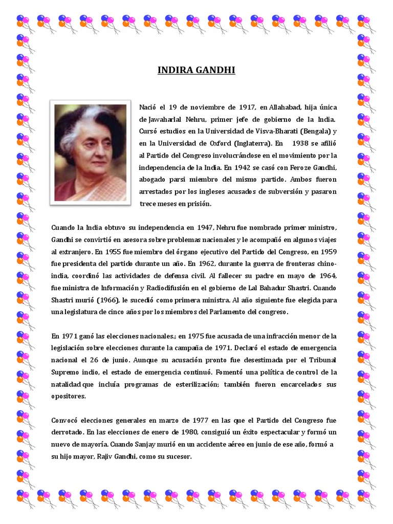 Biografia de Indira Ghandi | PDF | Formas de gobierno | Gobierno