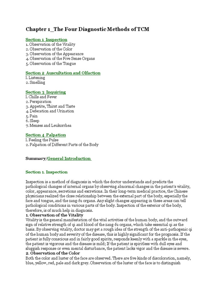 Four Diagnostic Methods in TCM | PDF | Traditional Chinese Medicine | Pulse