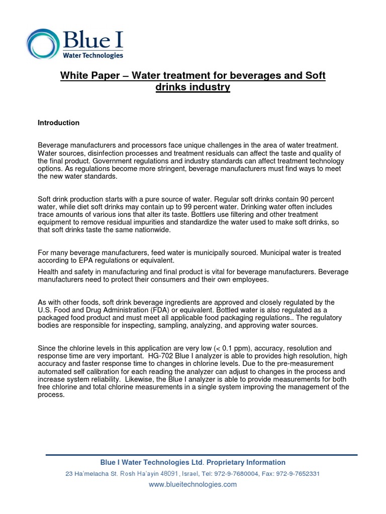 Water Treatment For Beverages and Soft Drinks Industry | PDF | Water ...