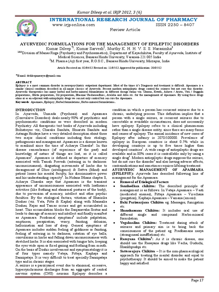 Apasmara Paper | PDF | Ayurveda | Epilepsy