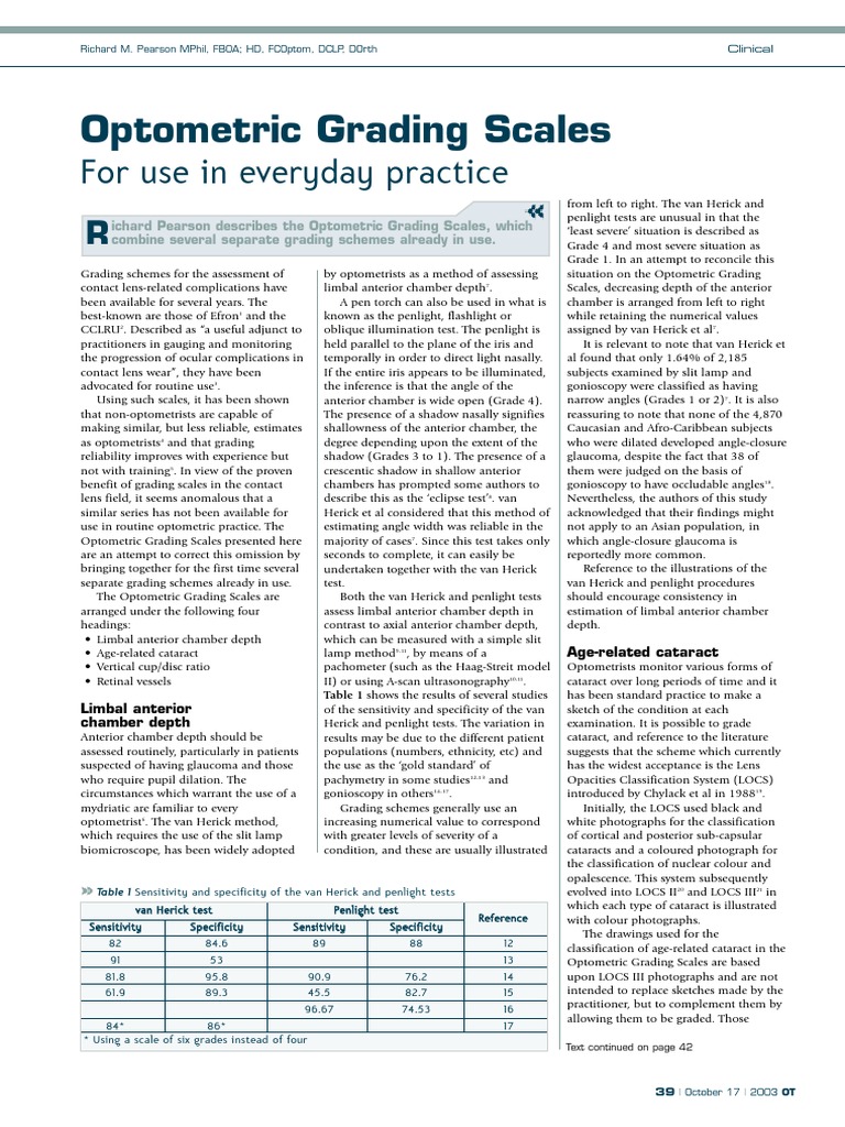 Grading Scales in Optometry | PDF | Optometry | Cataract